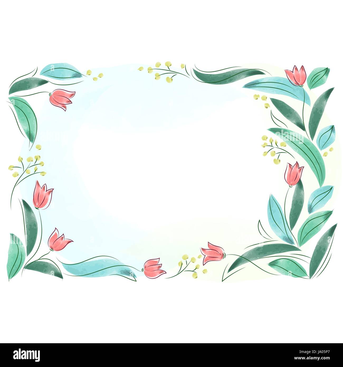 Vector illustration of floral frame with pink spring flowers. Tulips ...