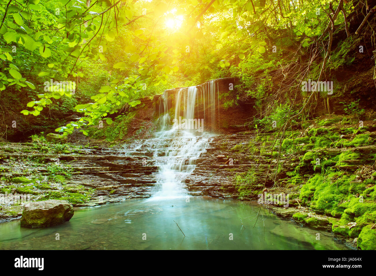 High mountain waterfall Stock Photo - Alamy