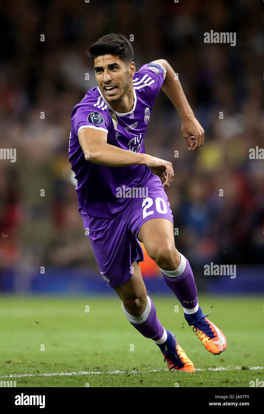 Real Madrid's Marco Asensio celebrates scoring his side's fourth goal ...