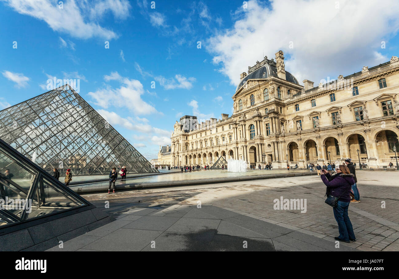 The Louvre Palace, art gallery, Museum and Louvre Pyramid (Pyramide du ...