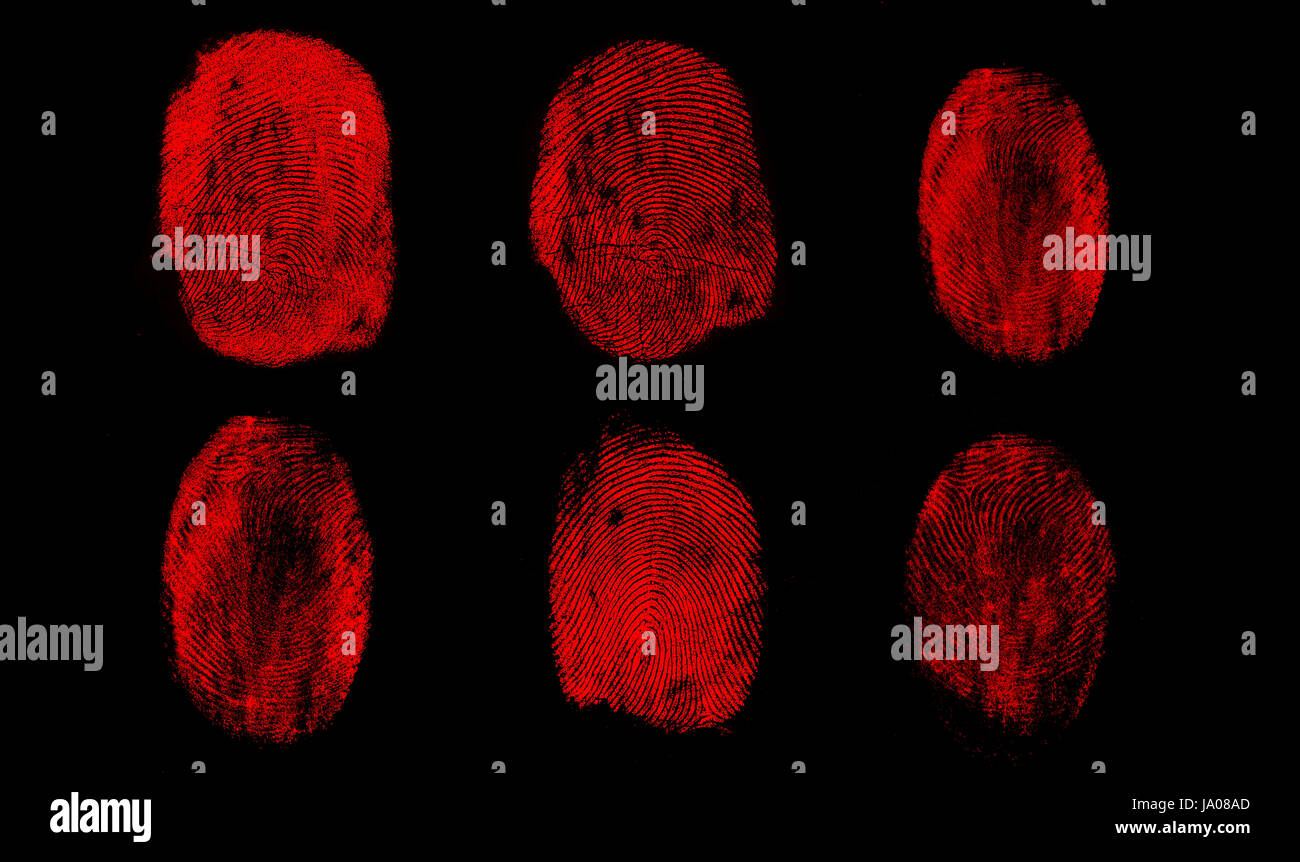Red fingerprints in line against black background Stock Photo - Alamy