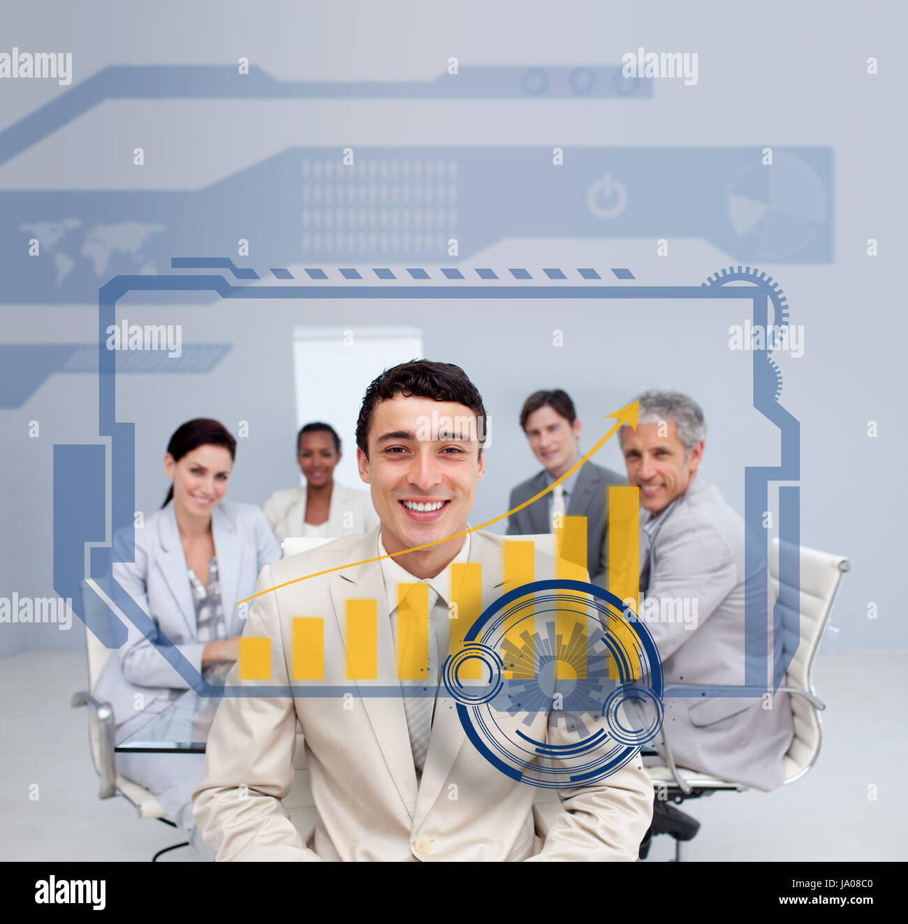 Digital screen illustration showing the graph to a smiling business ...
