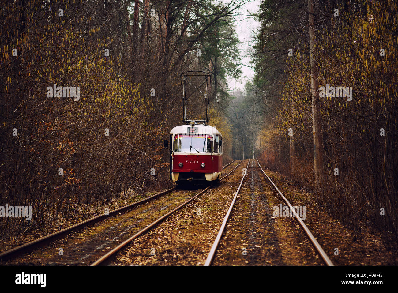Vintage red tram Stock Photo - Alamy