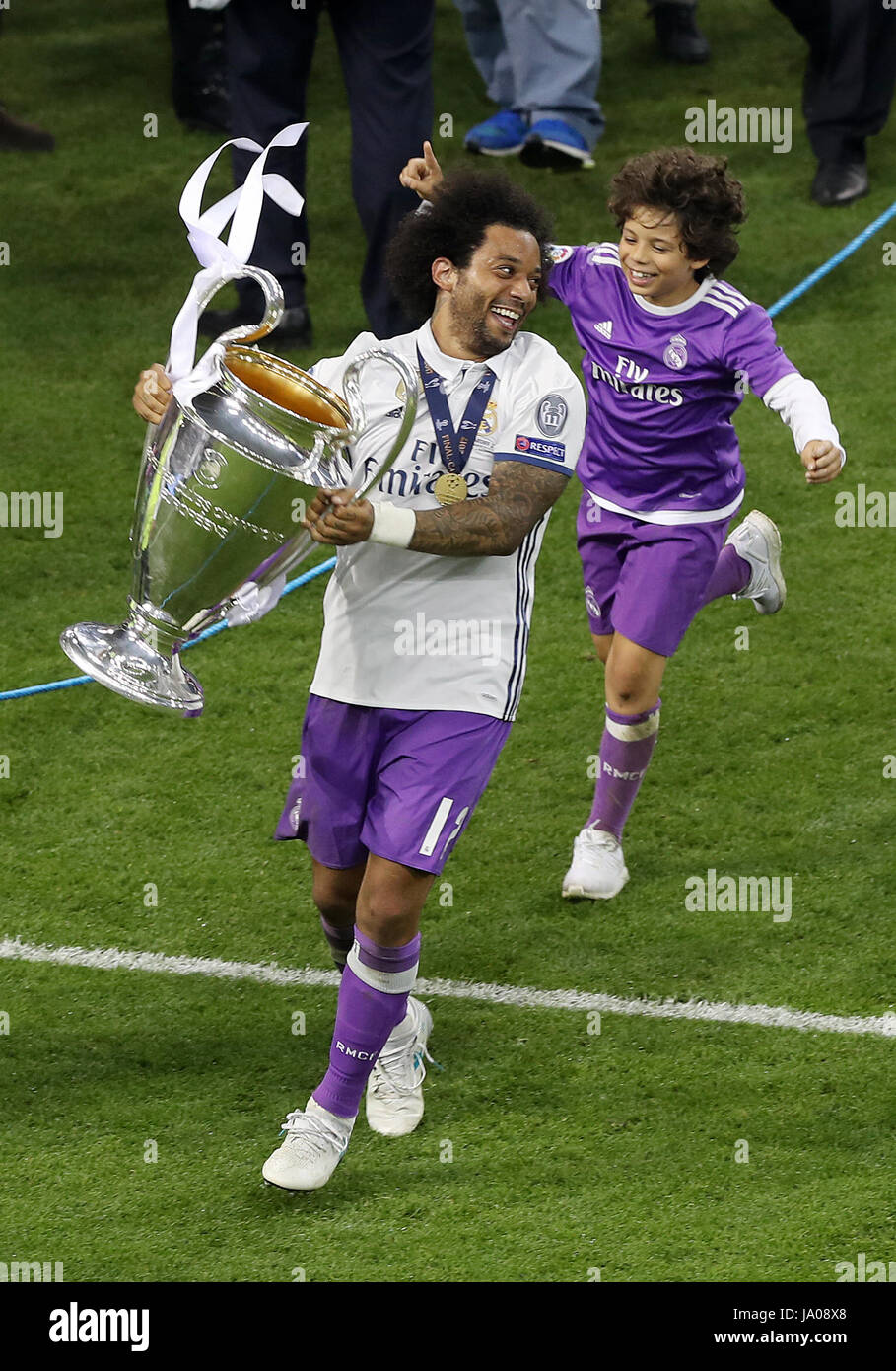 Real Madrid's Marcelo celebrates with the trophy after the UEFA ...