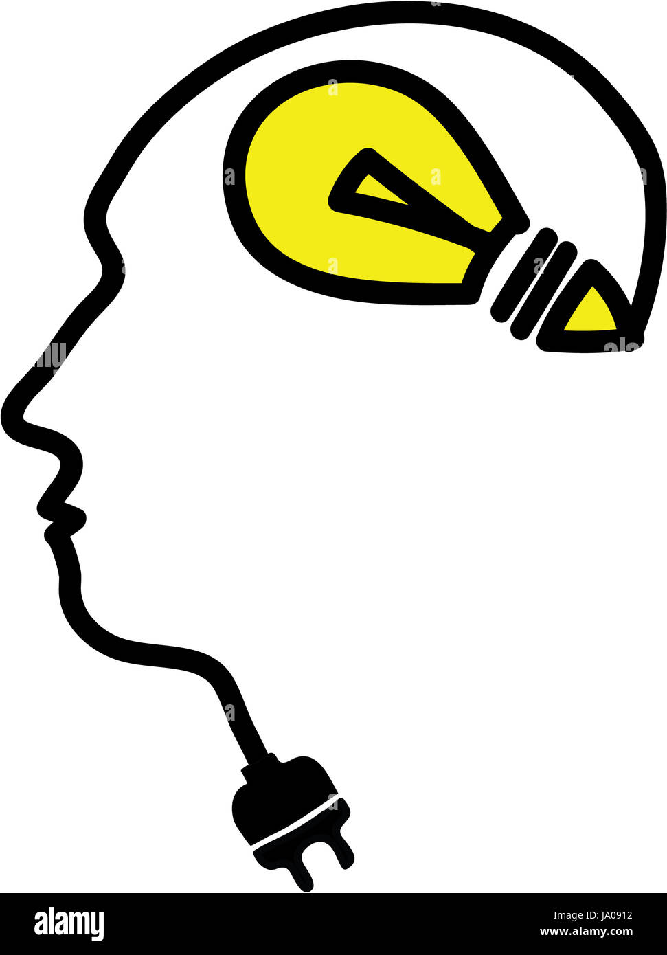 Head with bulb symbol and plug, simple vector illustration Stock Photo ...