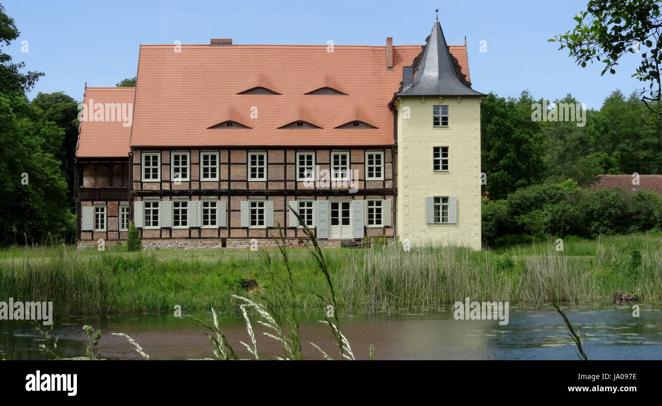 manor-house, estate, farm house, saxony-anhalt, blue, shine, shines ...