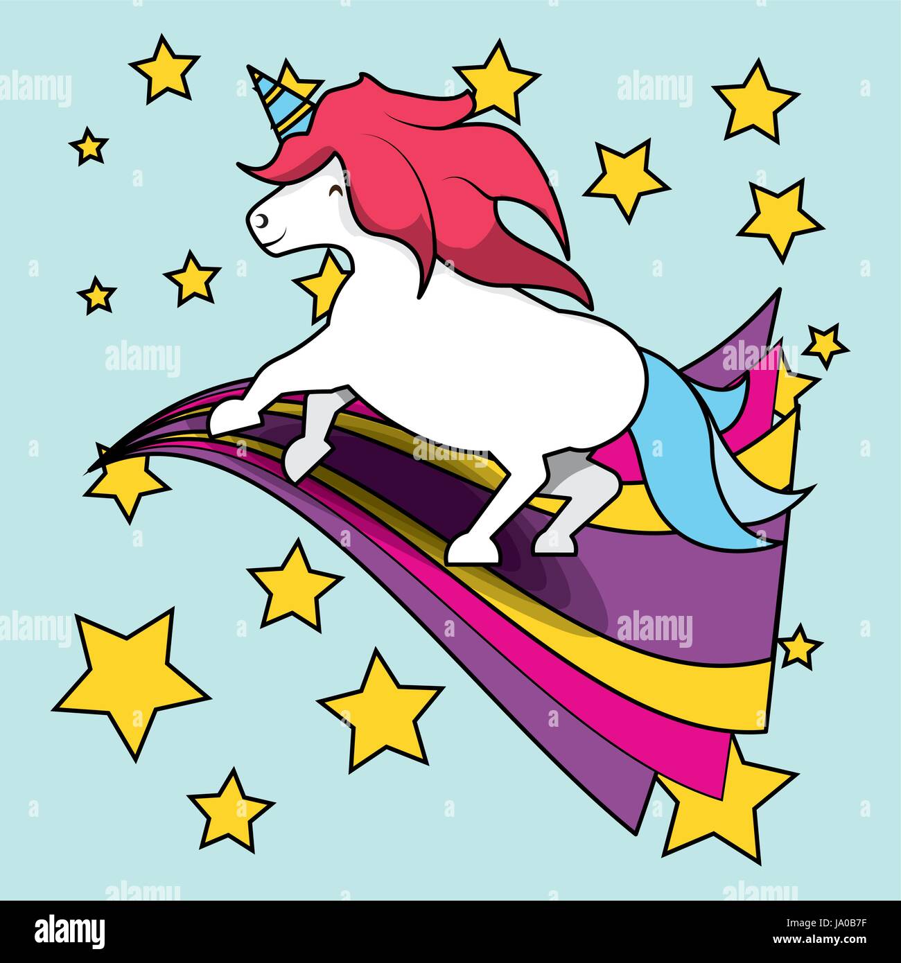 beautiful cute unicorn running over colorful rainbow Stock Vector Image ...