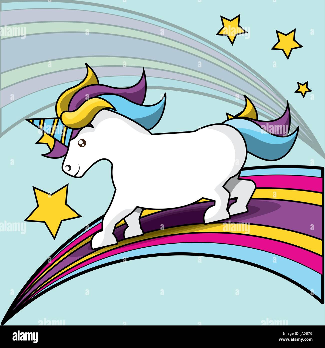 beautiful cute unicorn running over colorful rainbow Stock Vector Image ...