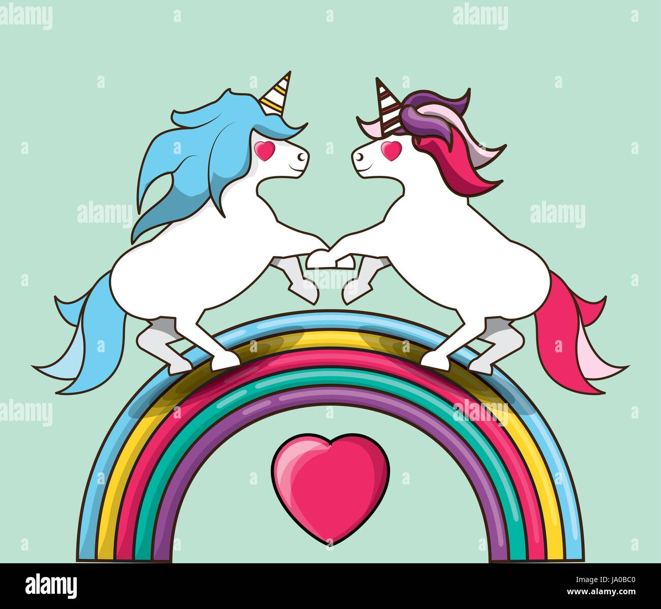 beautiful cute unicorn running over colorful rainbow Stock Vector Image ...