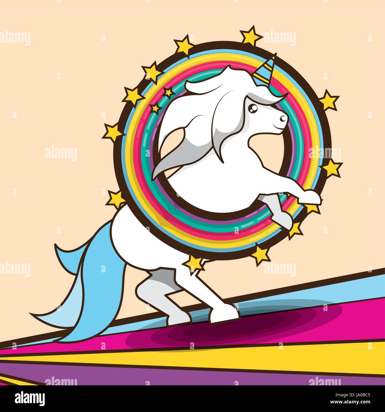 beautiful cute unicorn running over colorful rainbow Stock Vector Image ...