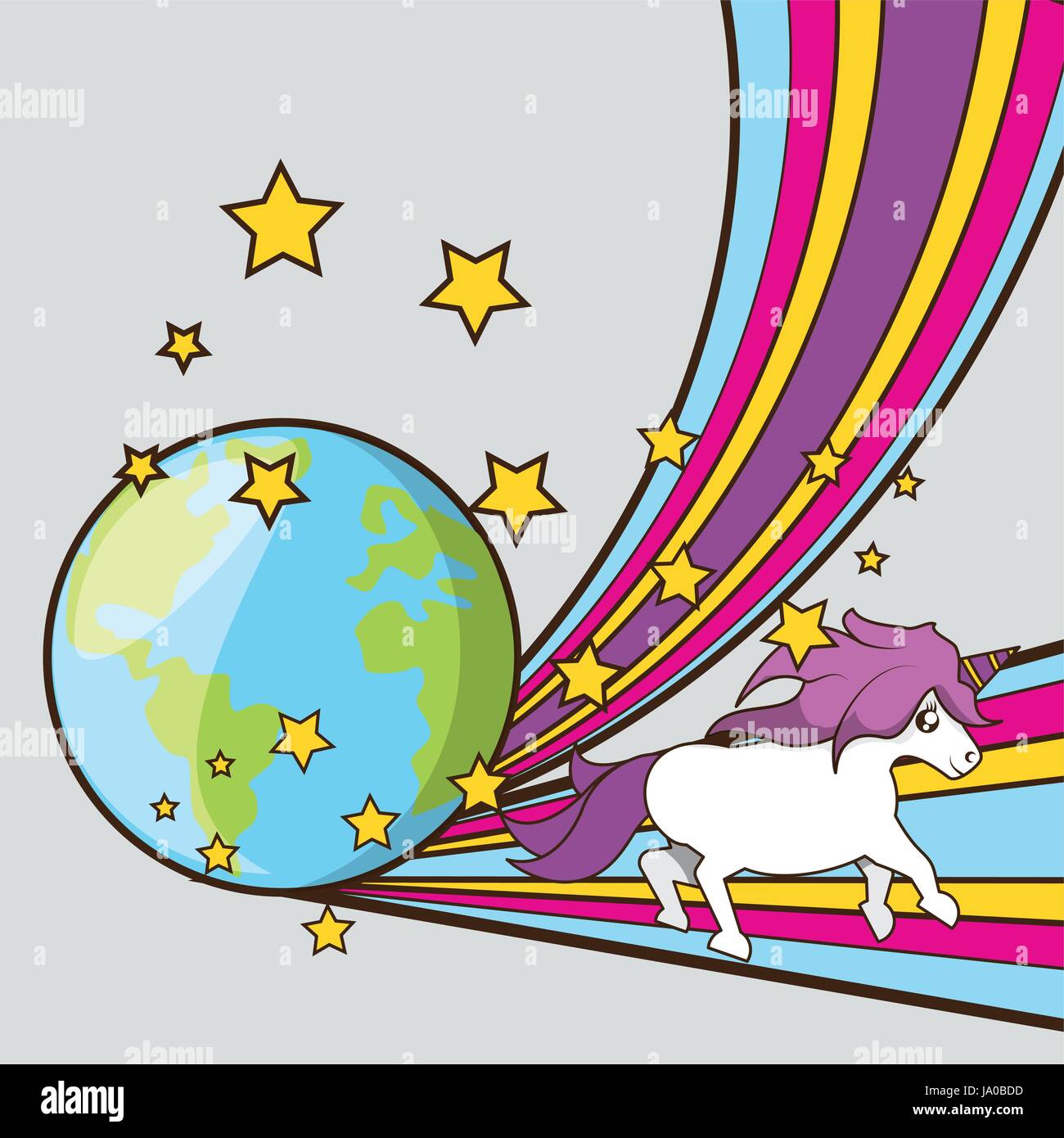 beautiful cute unicorn running over colorful rainbow Stock Vector Image ...