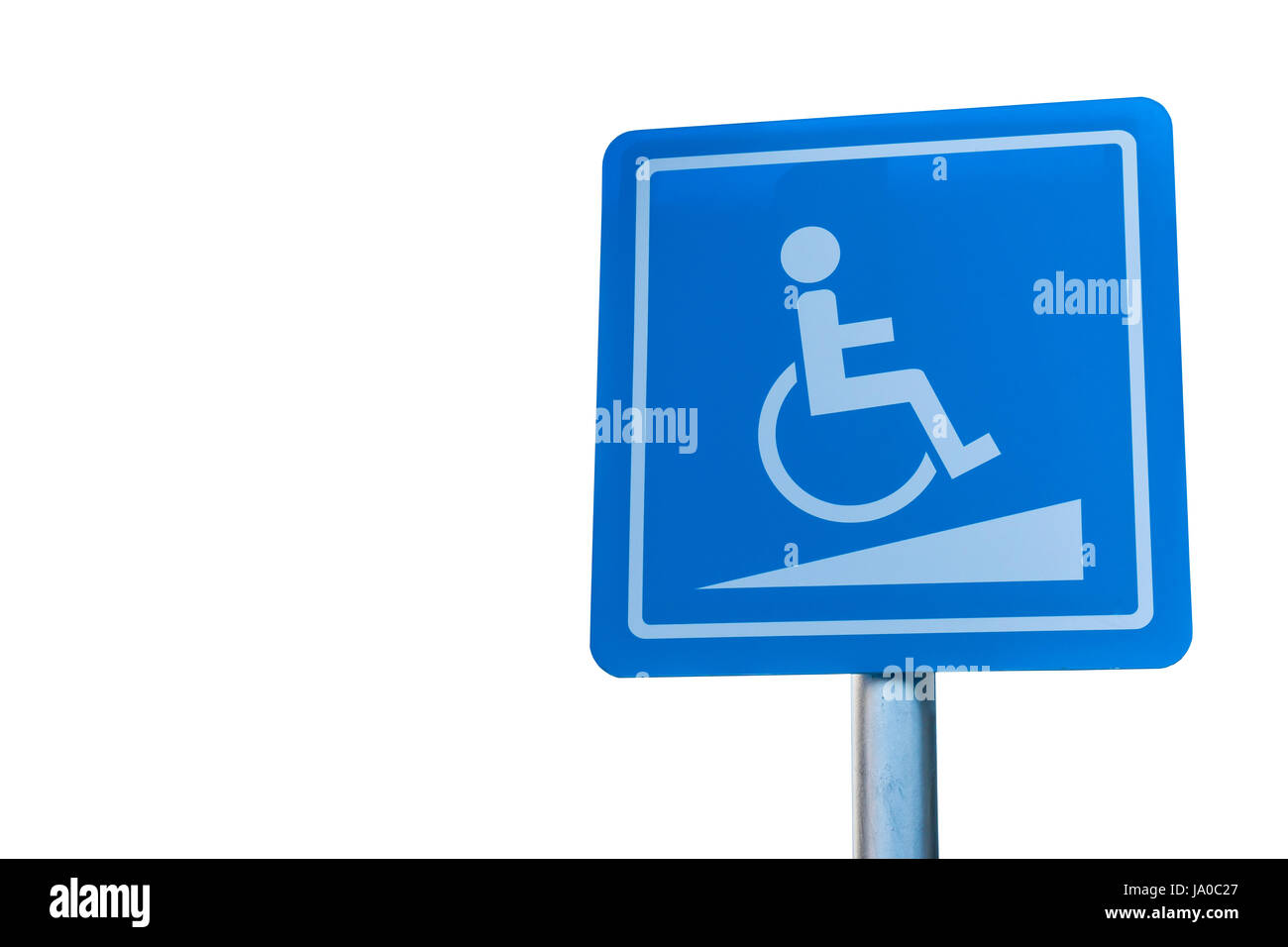 Blue handicapped parking symbol in car park on white isolated ...