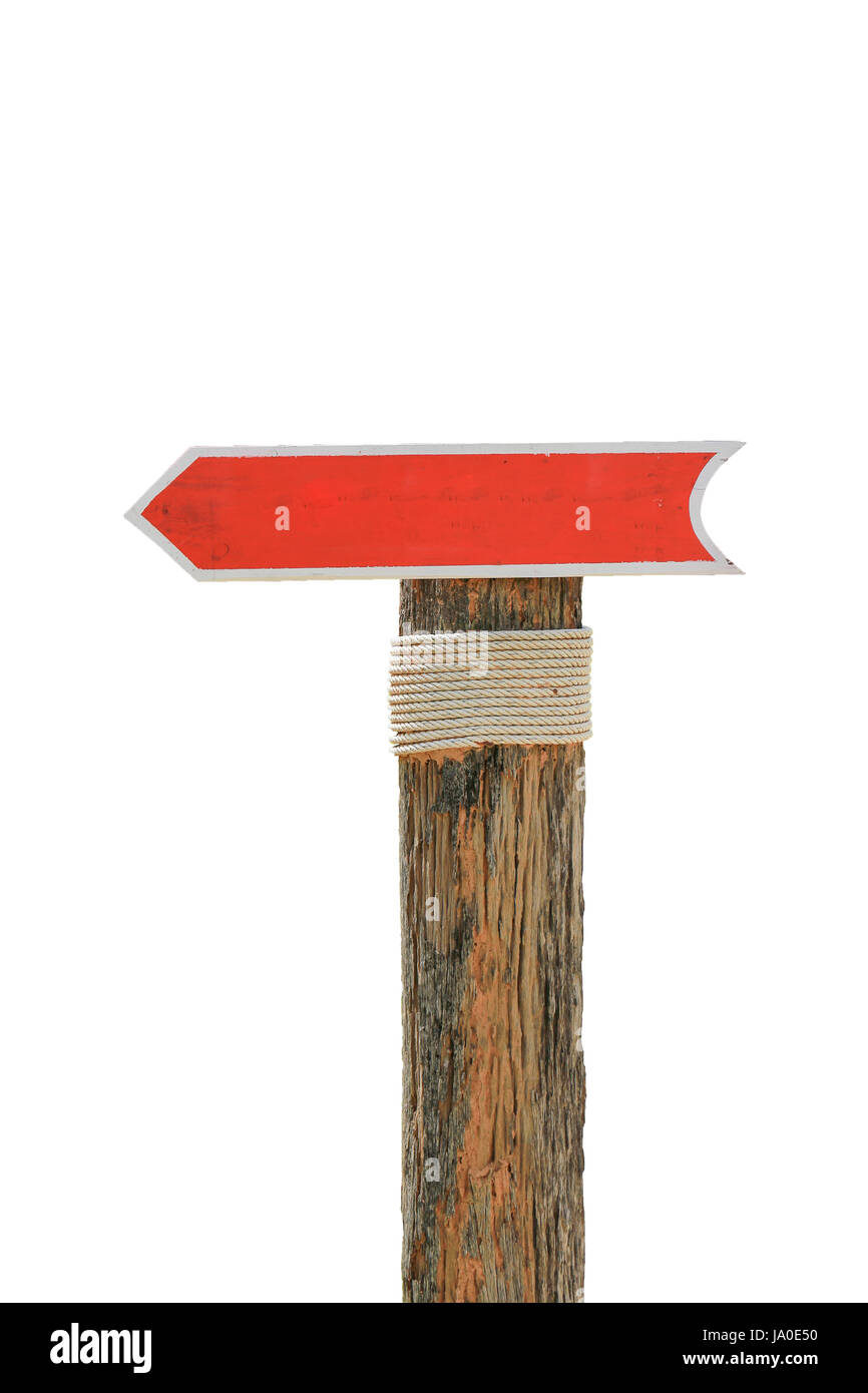 Blank wooden allow pointer red sign for background or text on white ...