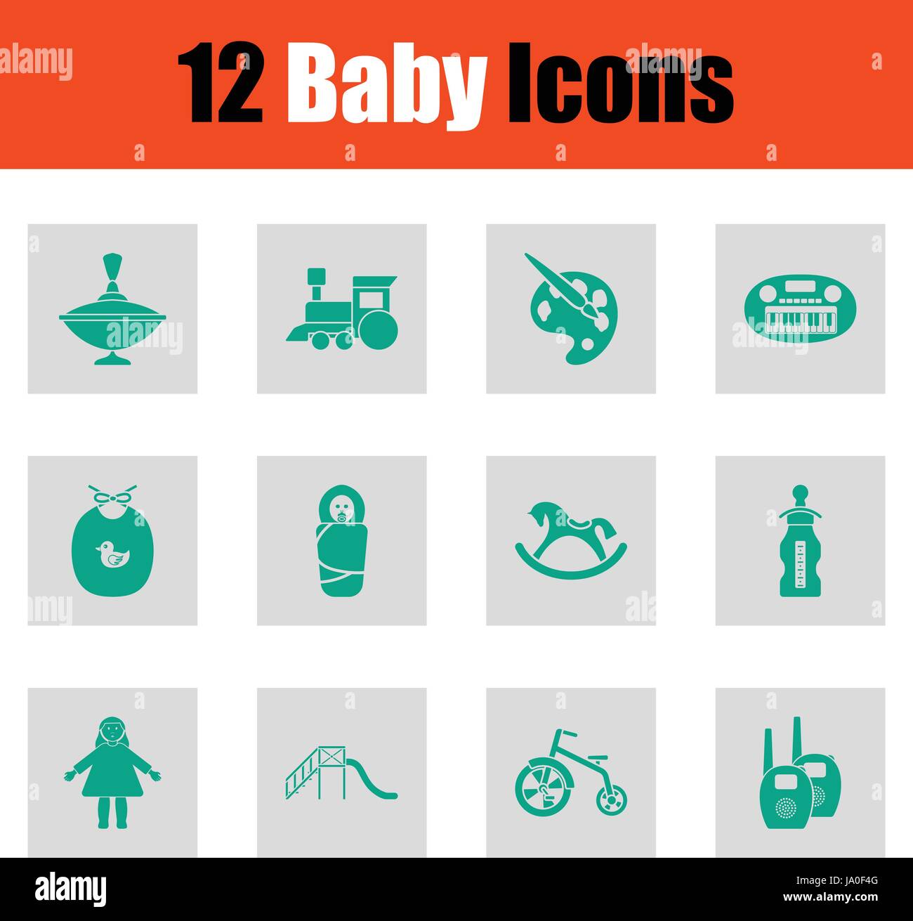 Baby icon set. Green on gray design. Vector illustration Stock Vector ...