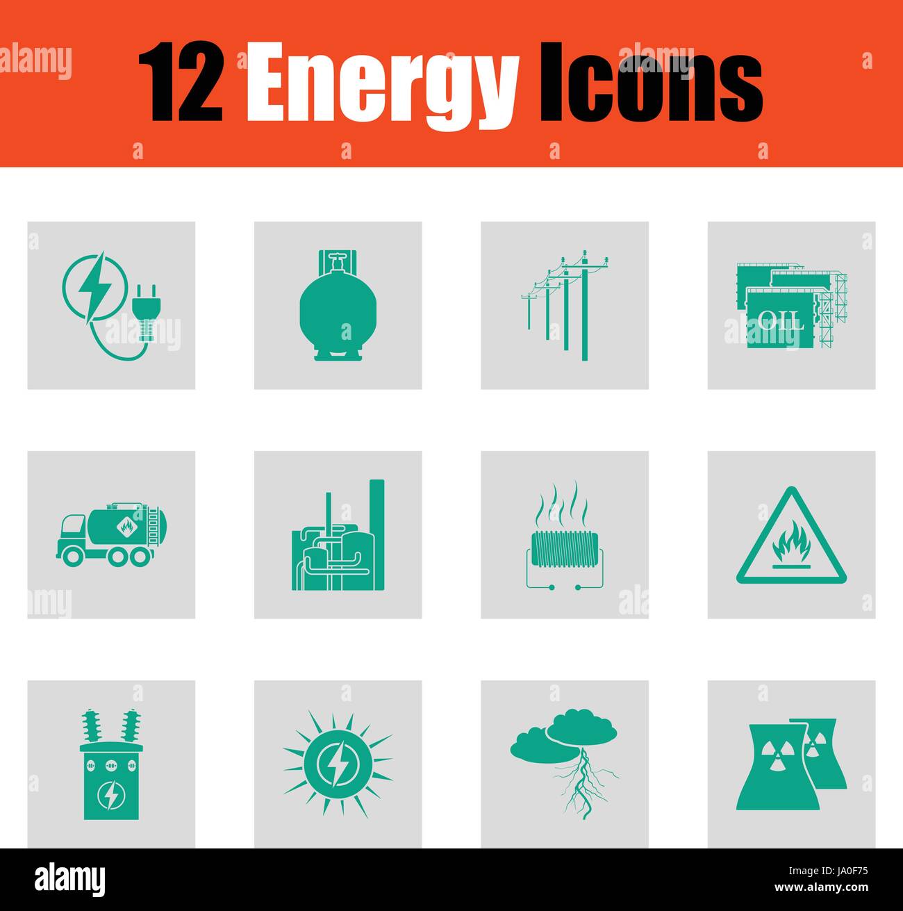 Energy icon set. Green on gray design. Vector illustration Stock Vector ...