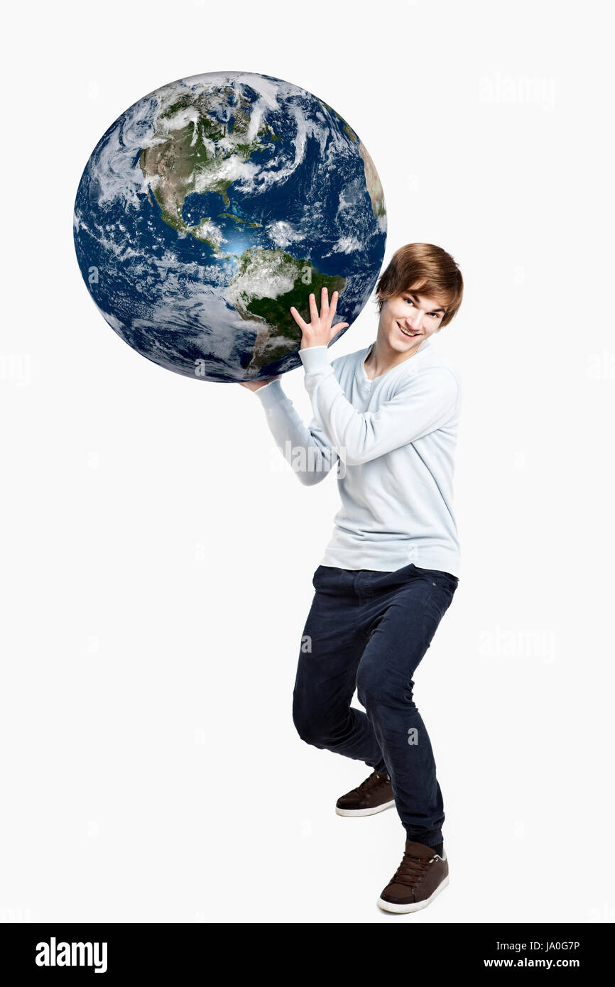globe, planet, earth, world, possession, holding, young, younger, man ...