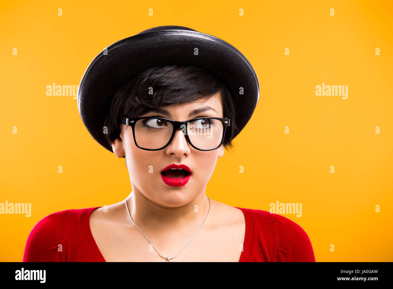 woman, beautiful, beauteously, nice, hat, portrait, spectacles, glasses ...