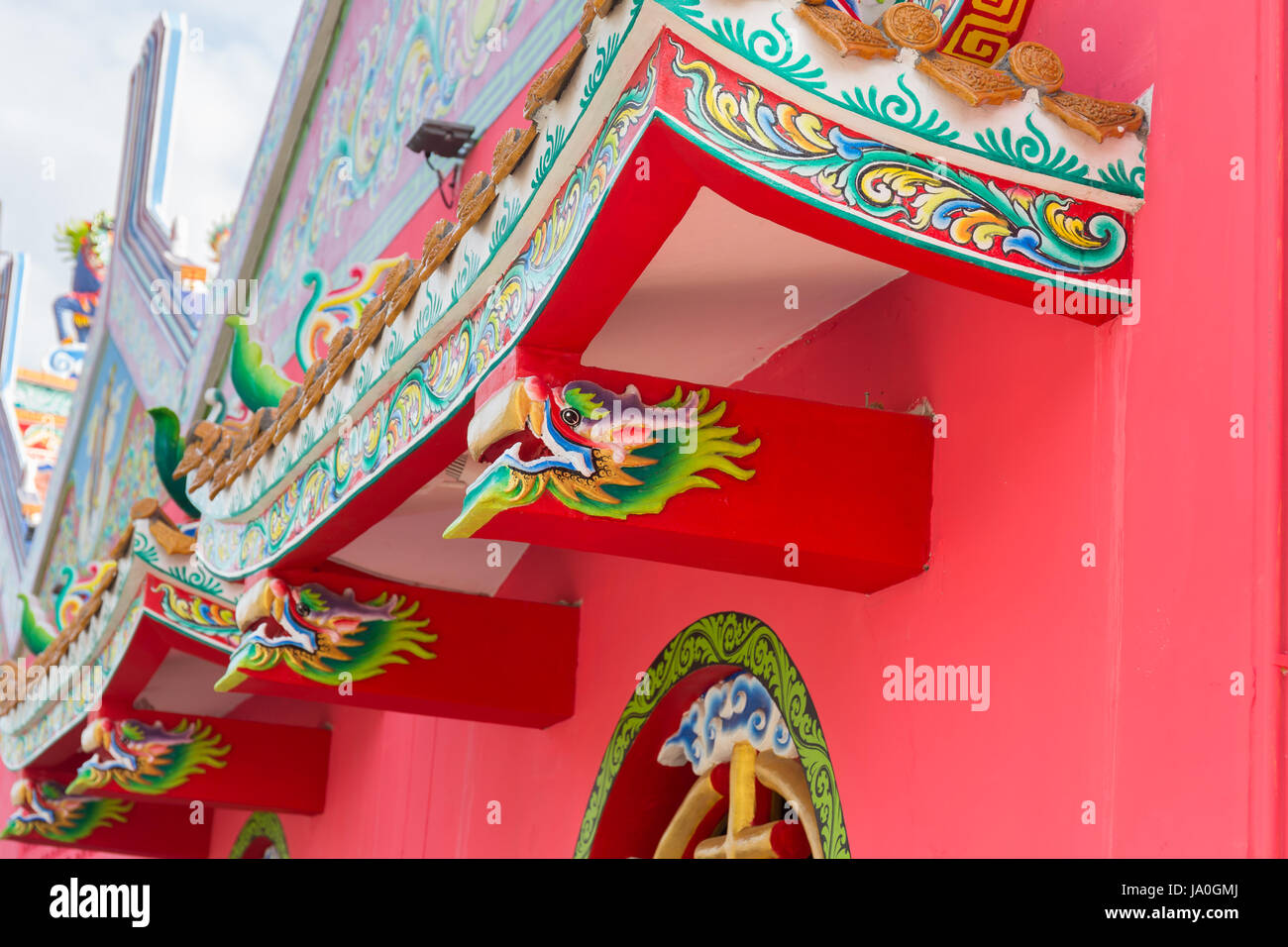 Dragon paint by oil color on public shrine roof, Thailand, Dragon ...