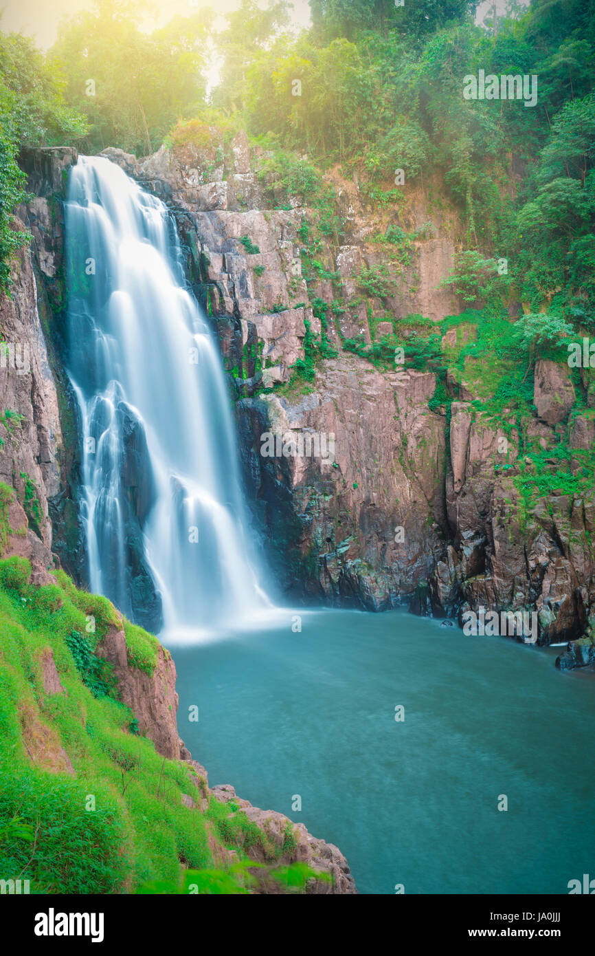 Beautiful fantastic deep forest waterfall at Haew narok waterfall, khao yai national park ...