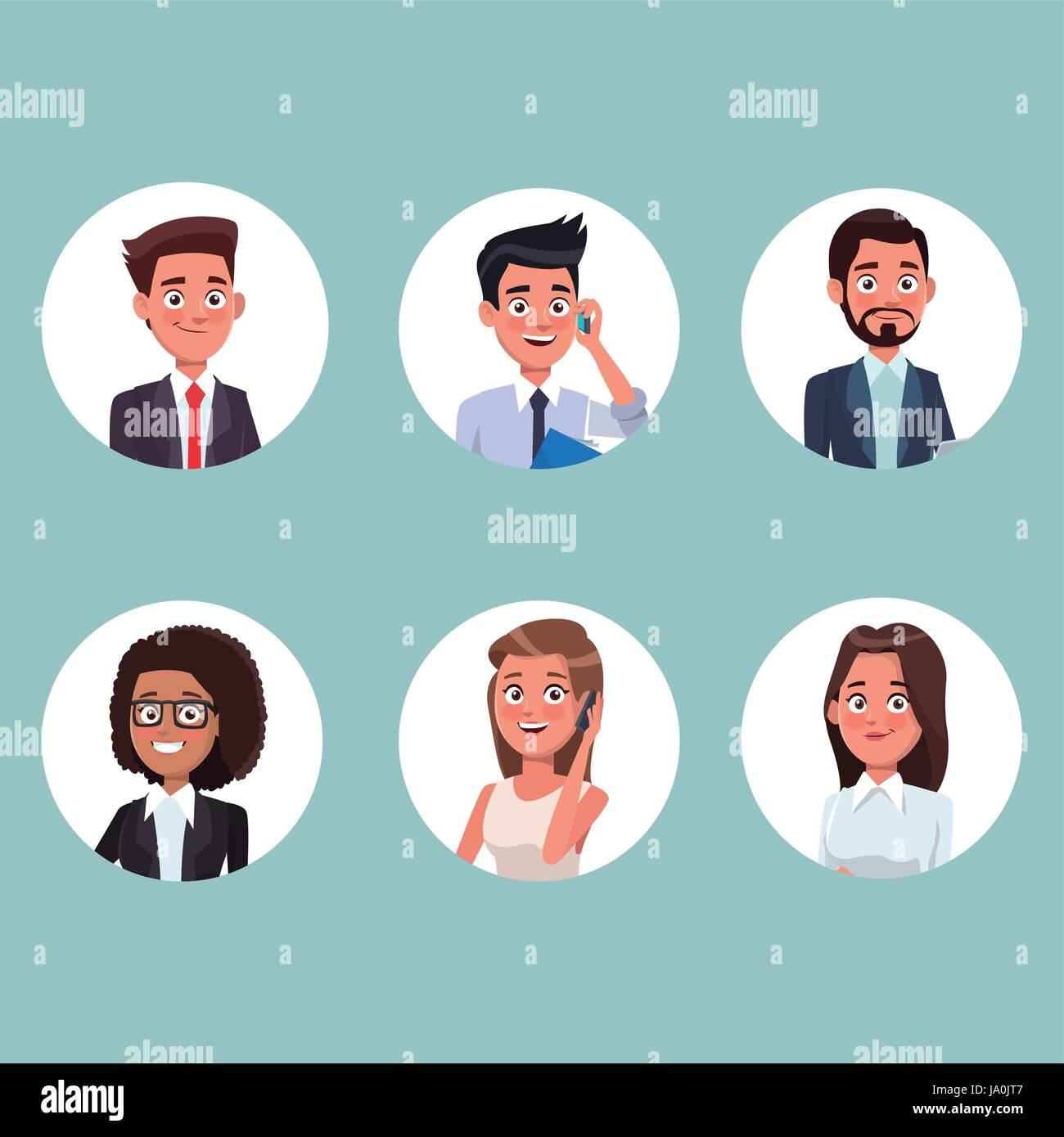 color background with circular frame icons set half body people ...