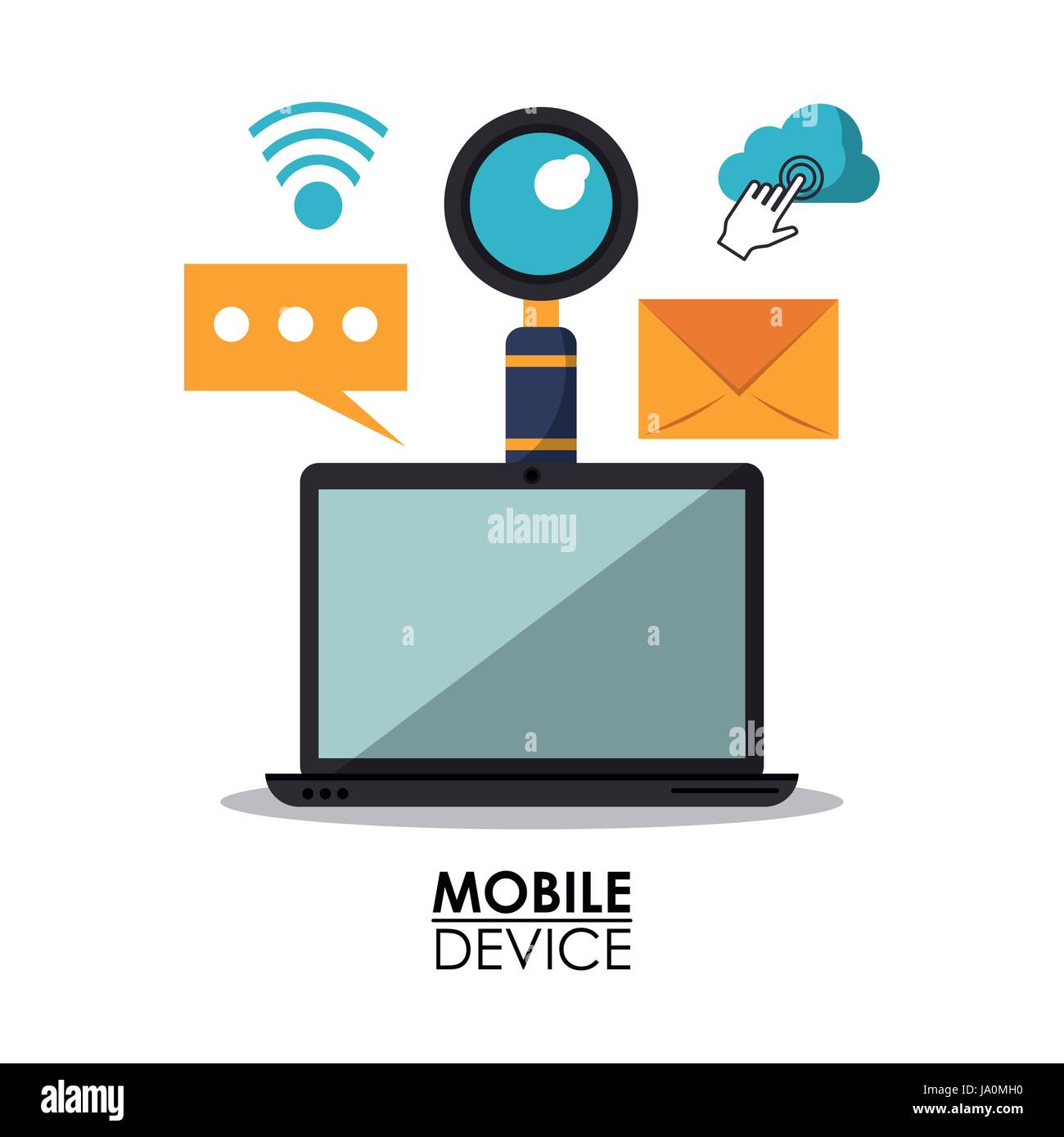 white background poster of mobile devices with laptop computer and ...