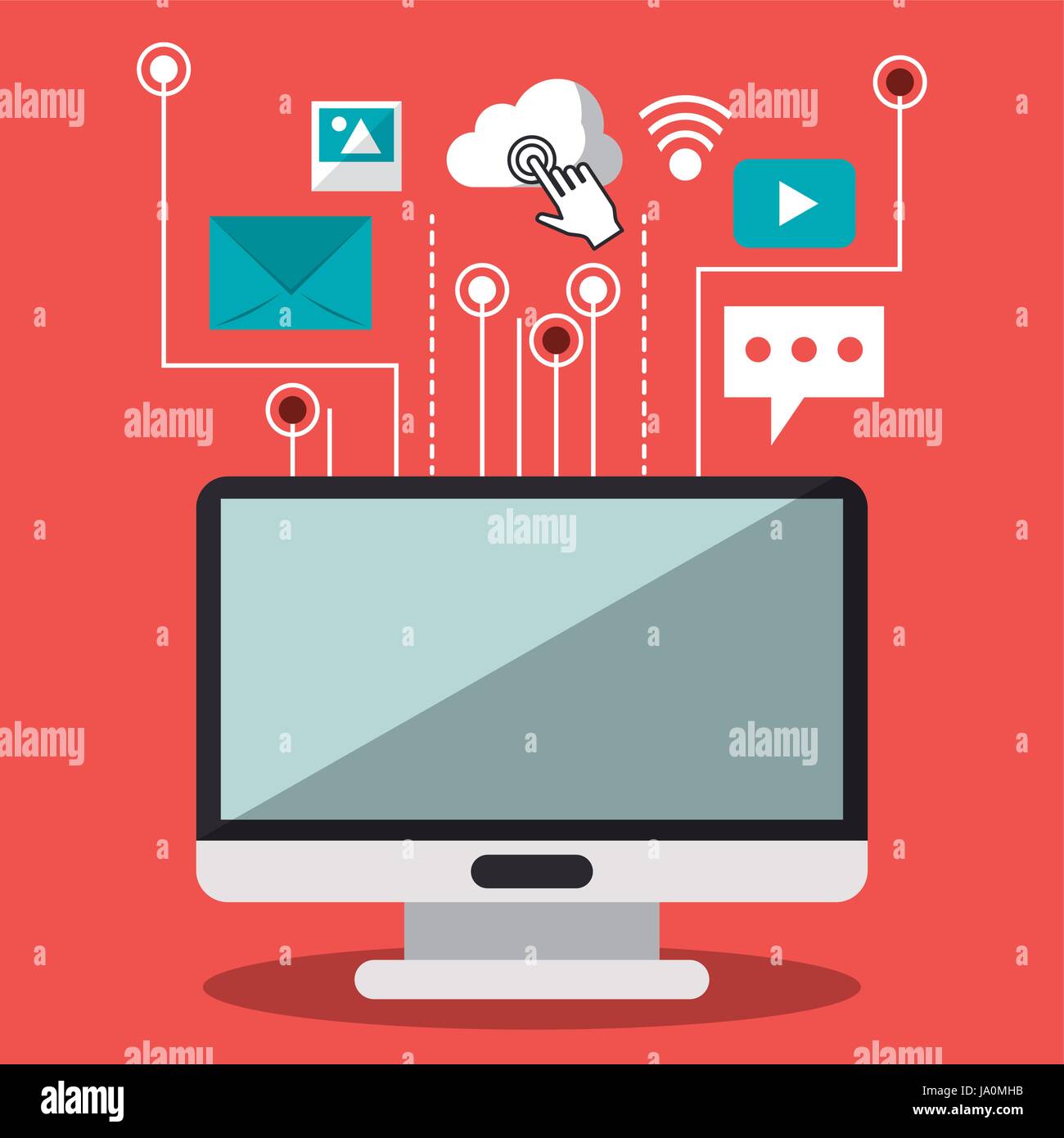 colorful background of desktop computer and link to common icons Stock ...