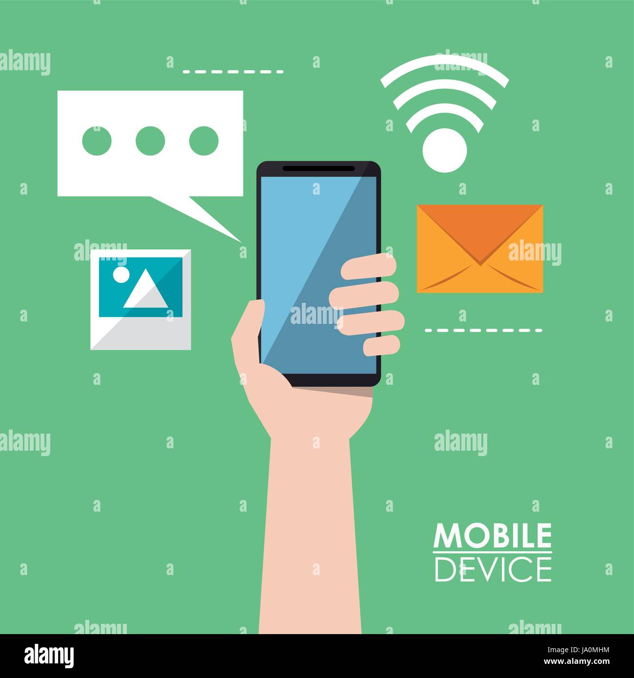 colorful poster of mobile devices with hands holding smartphone and ...