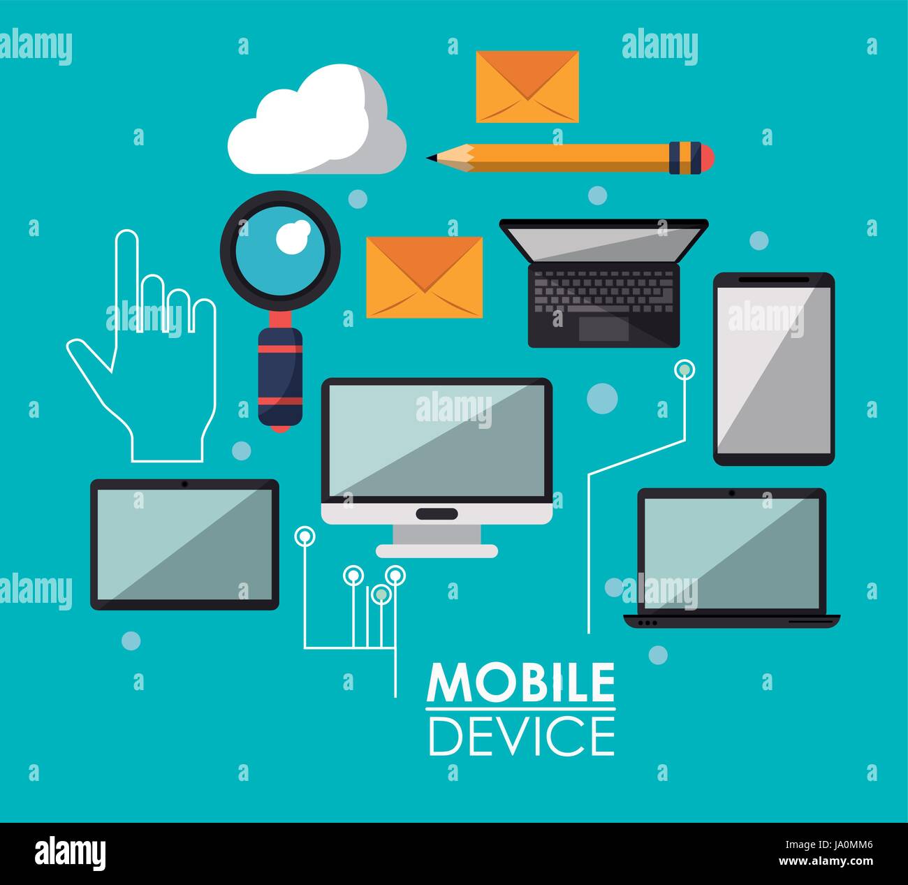 blue poster with common mobile devices and icons Stock Vector Image ...