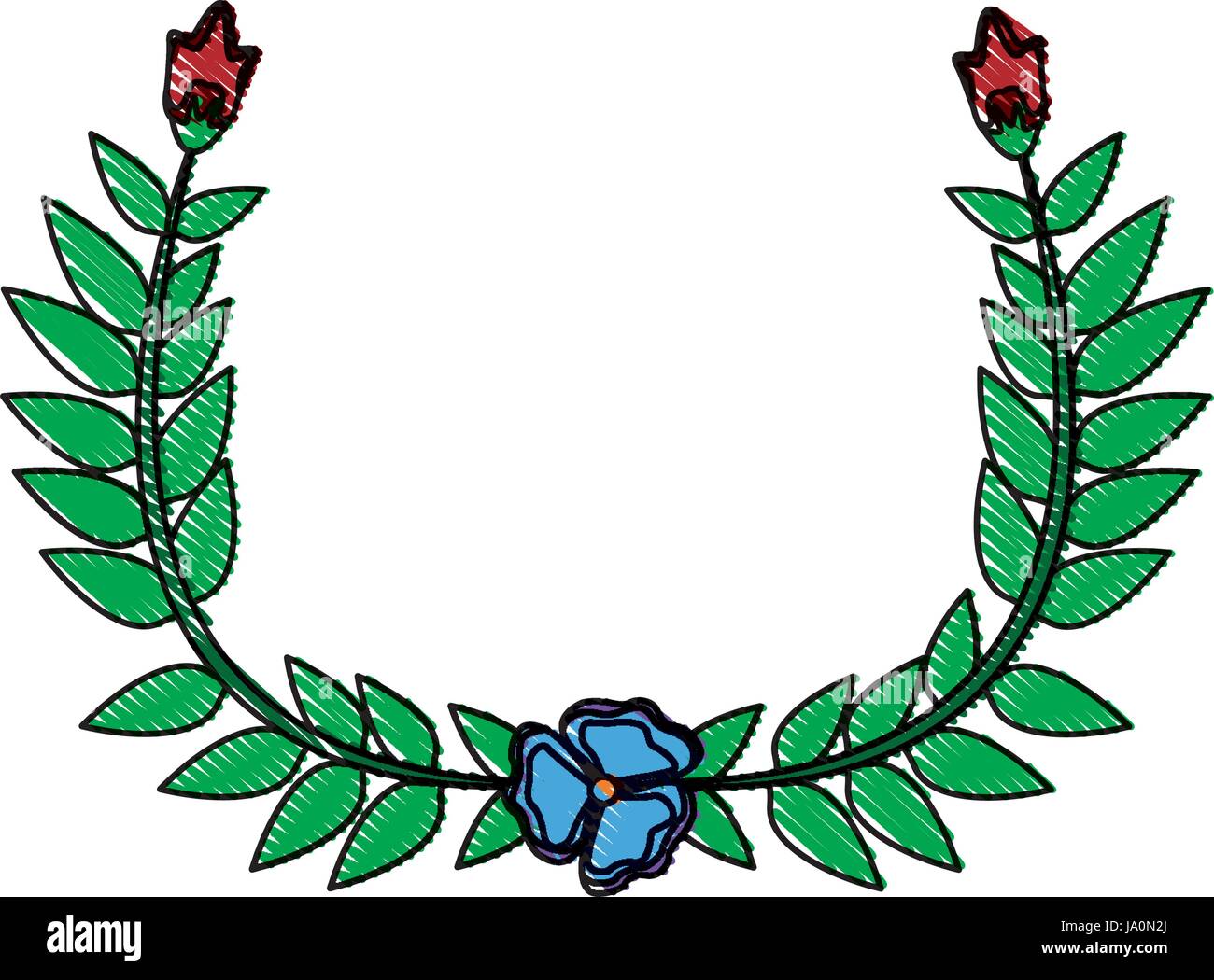 drawing crown half flower natural decoration laurel leaves Stock Vector ...