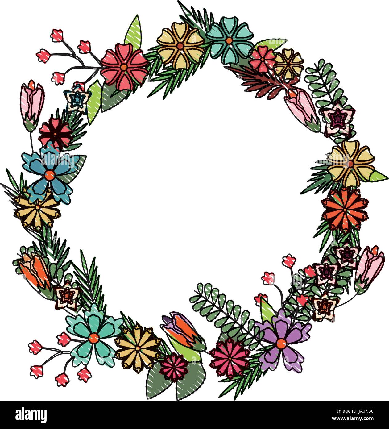 flower wreath floral decoration circle beautiful design Stock Vector ...