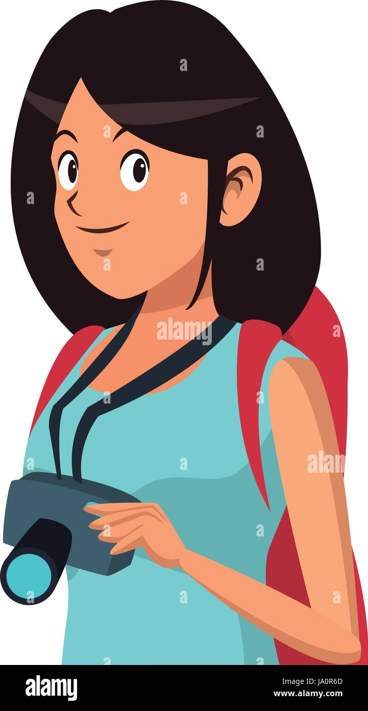 young woman adventure travel summer vacation cartoon style vector ...