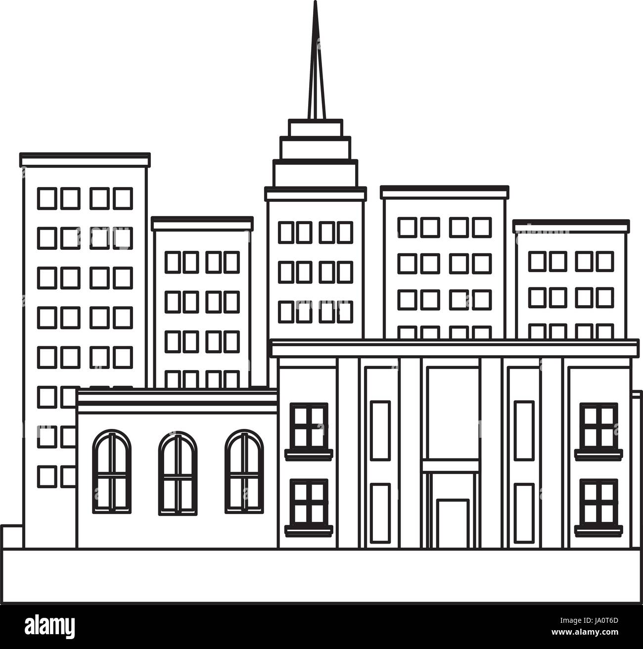 business center and residential downtown city area buildings vector ...