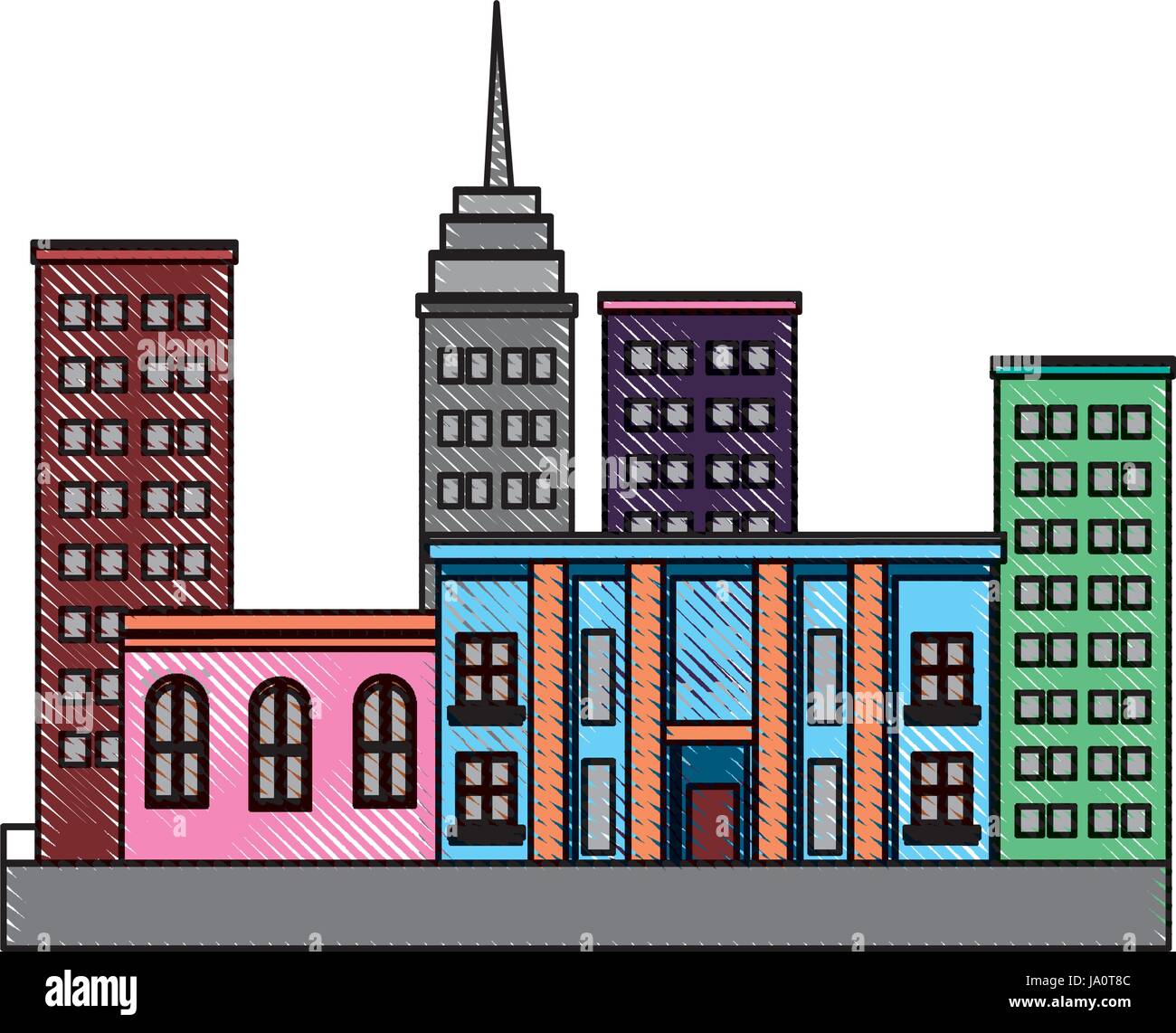 business center and residential downtown city area buildings vector ...