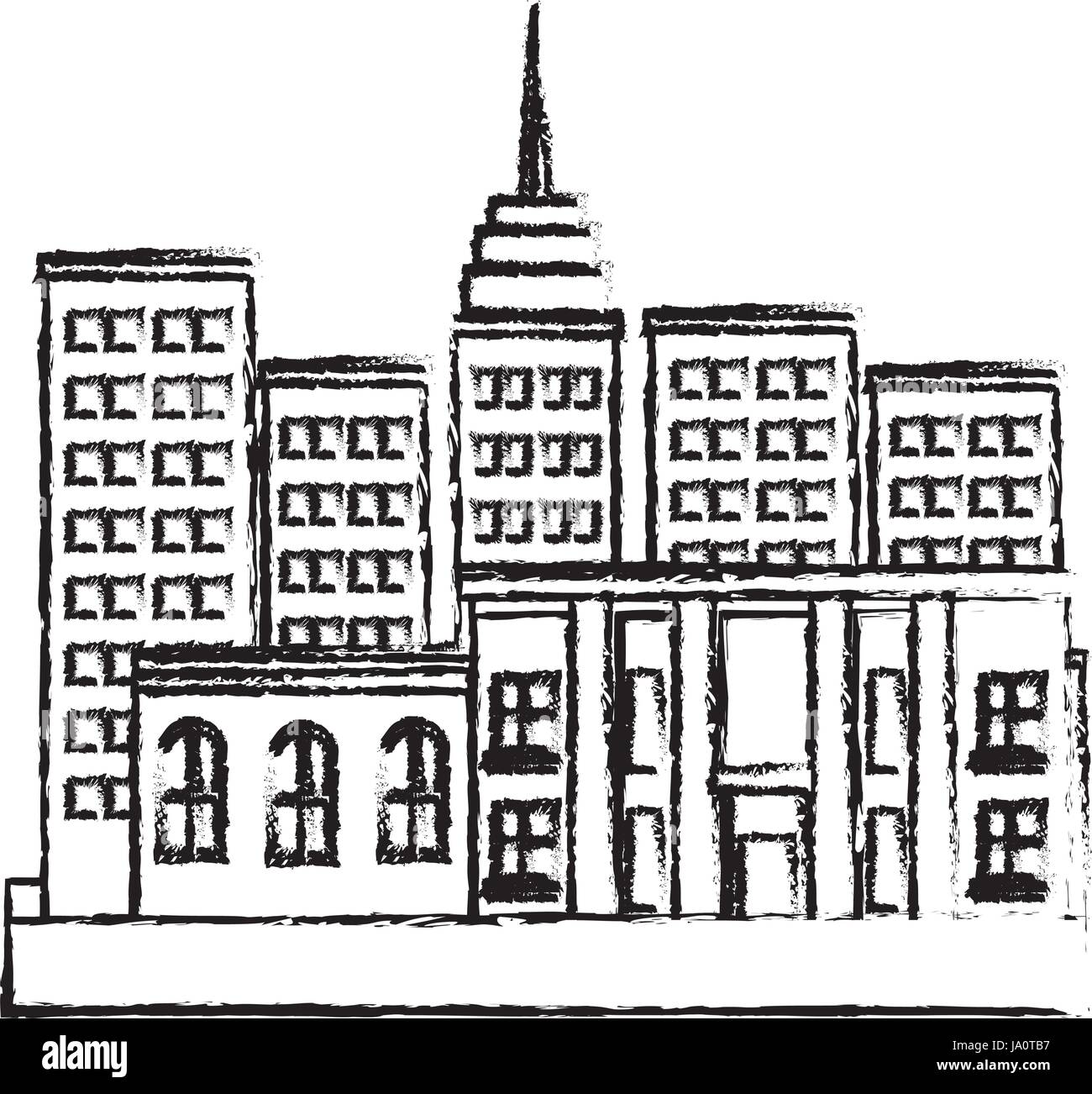 business center and residential downtown city area buildings vector ...