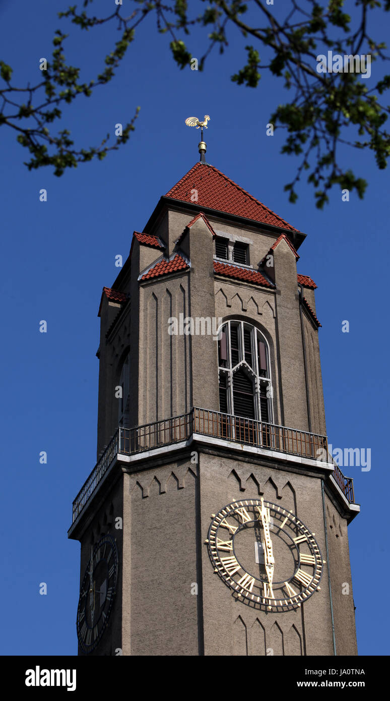 blue, church, golden, organ, hesse, landscape format, evangelic, clock ...