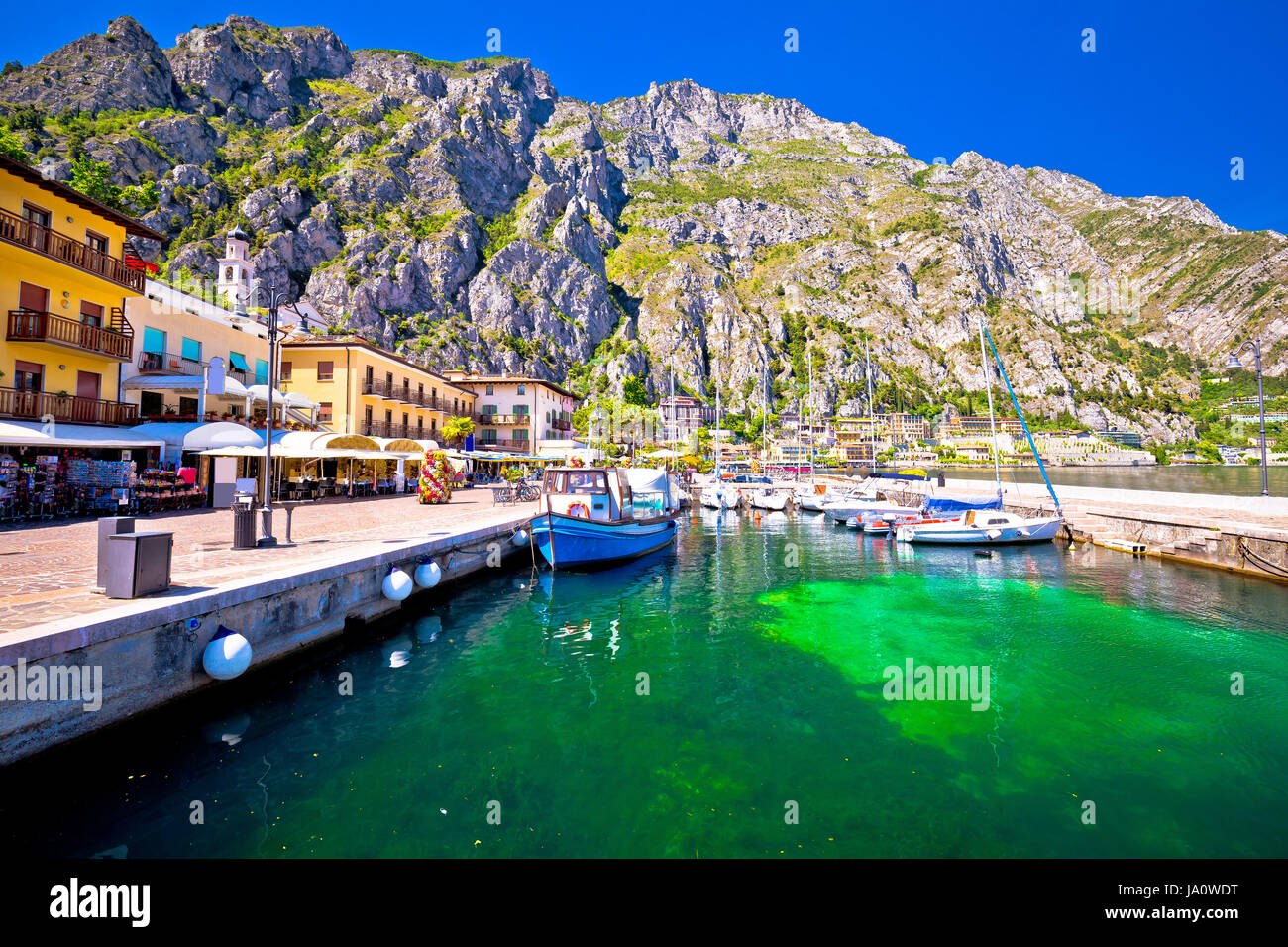 Limone sul Garda turquoise waterfront view, town in Lago di Garda ...