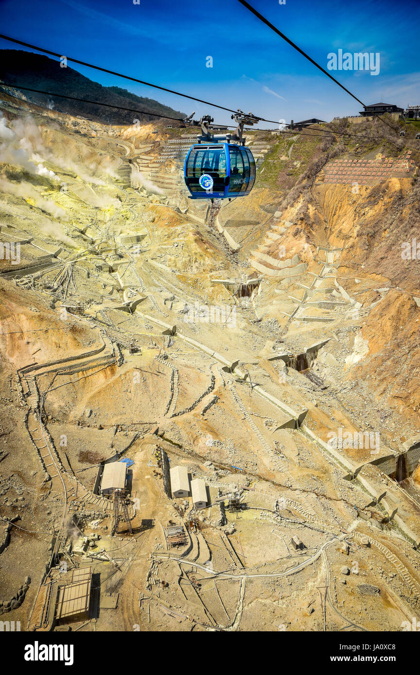 Hakone Ropeway over the Sulphur Springs at Owakundani Valley, Japan ...