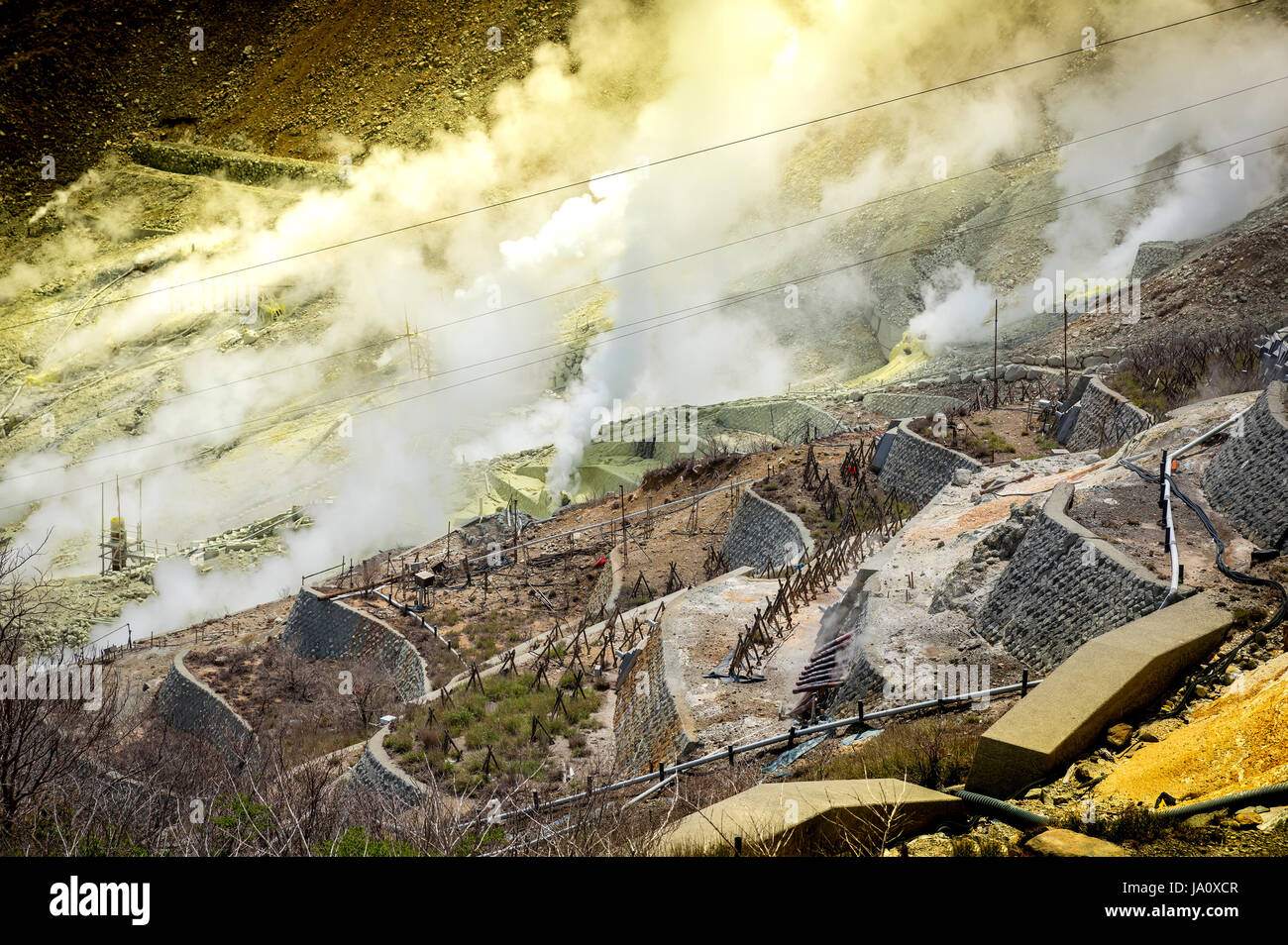Sulphur hot springs in the Owakundani Valley. Hakone, Japan Stock Photo ...