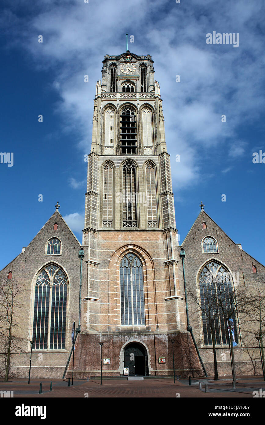 netherlands, rotterdam, blue, historical, church, clock, large, largely ...