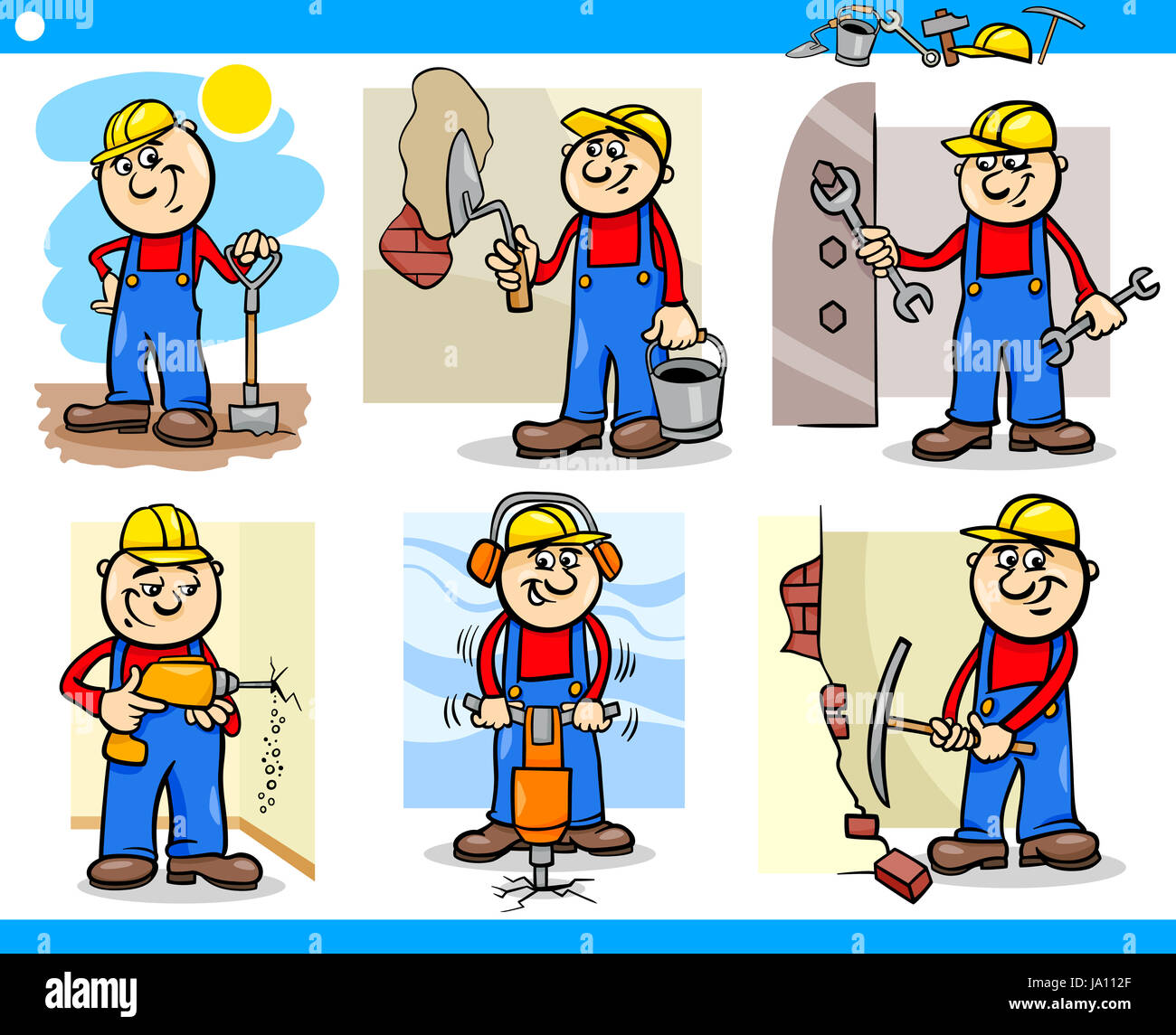 pick, tools, job, comic, bit, concrete, plaster, wall, screw, repair ...