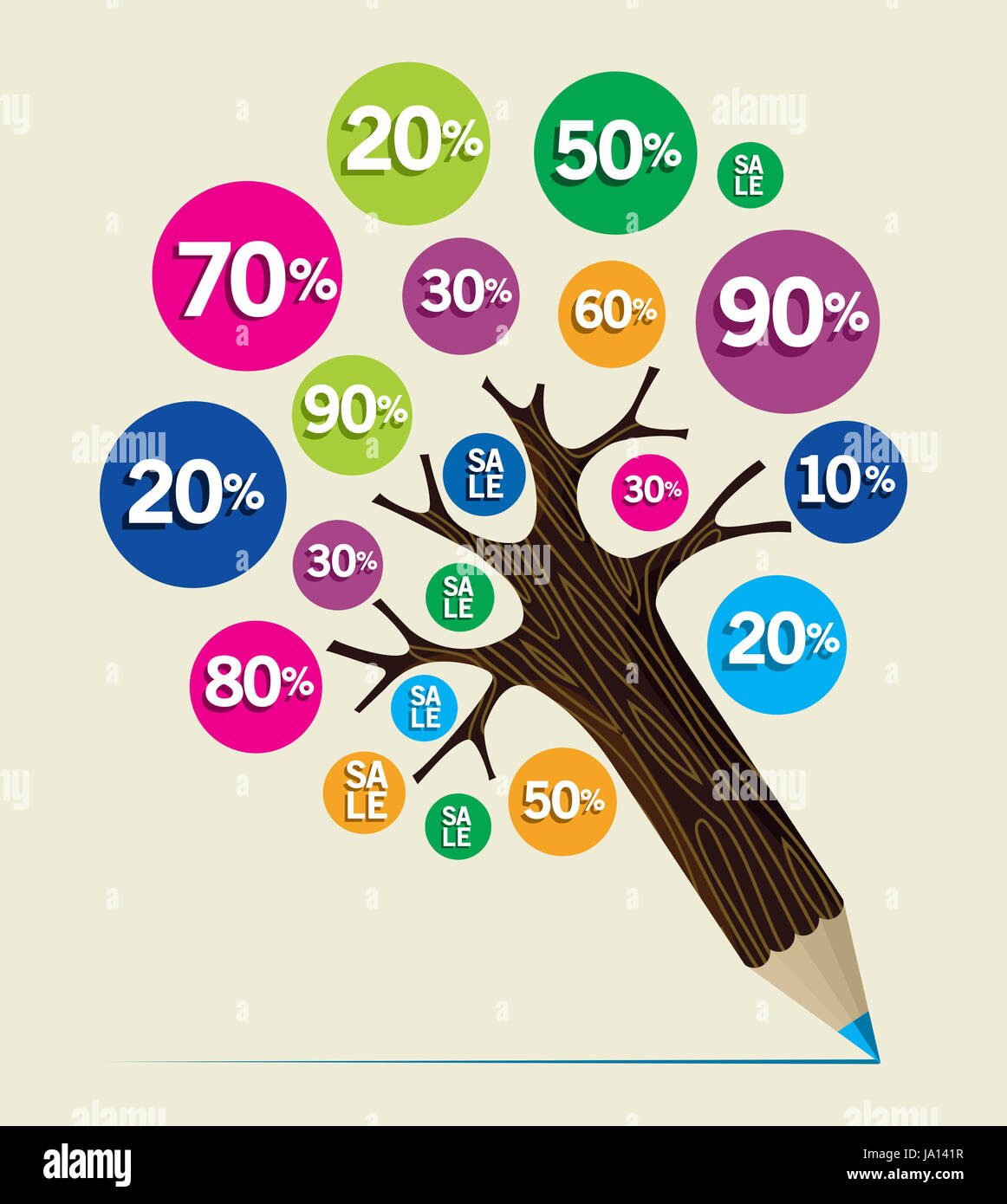 Sale percent discount concept pencil tree. Vector illustration layered ...