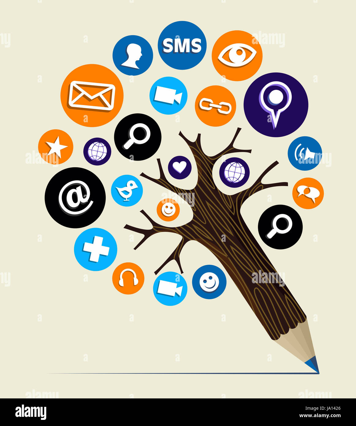 Multimedia internet marketing icons concept pencil tree. Vector ...