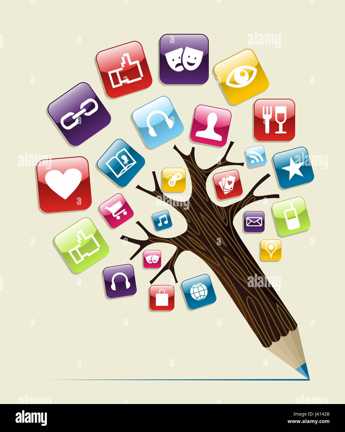 Social media glossy icons buttons concept pencil tree. Vector ...