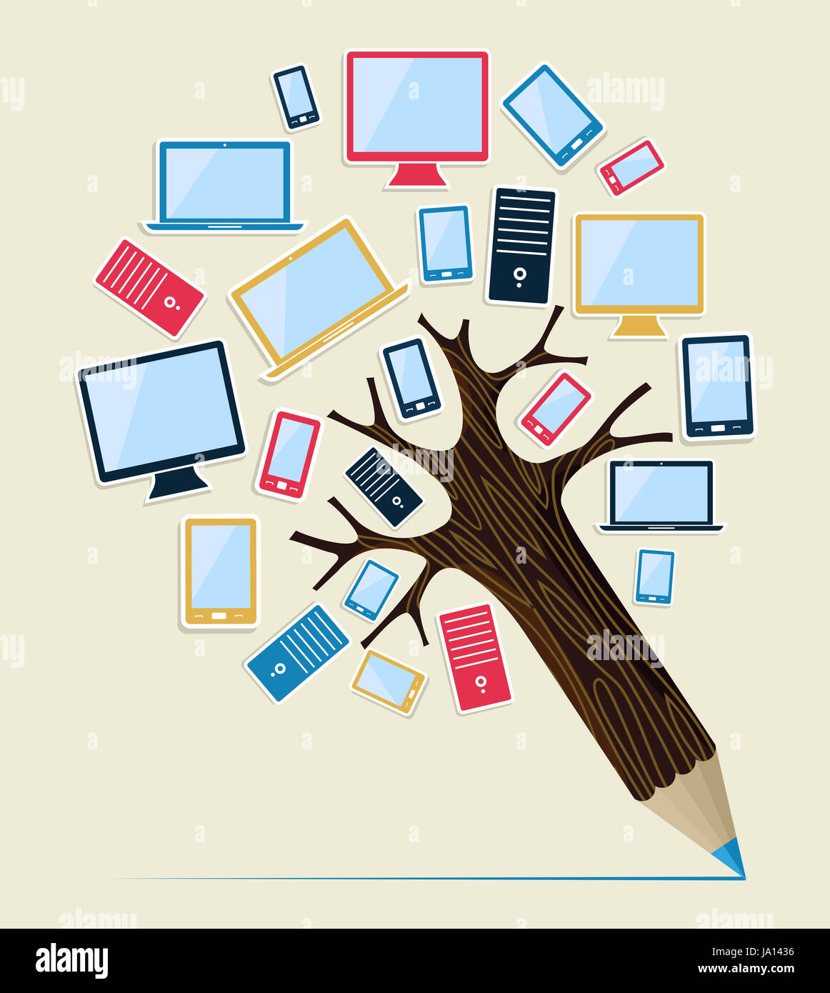 Technology smart devices concept pencil tree. Vector illustration ...