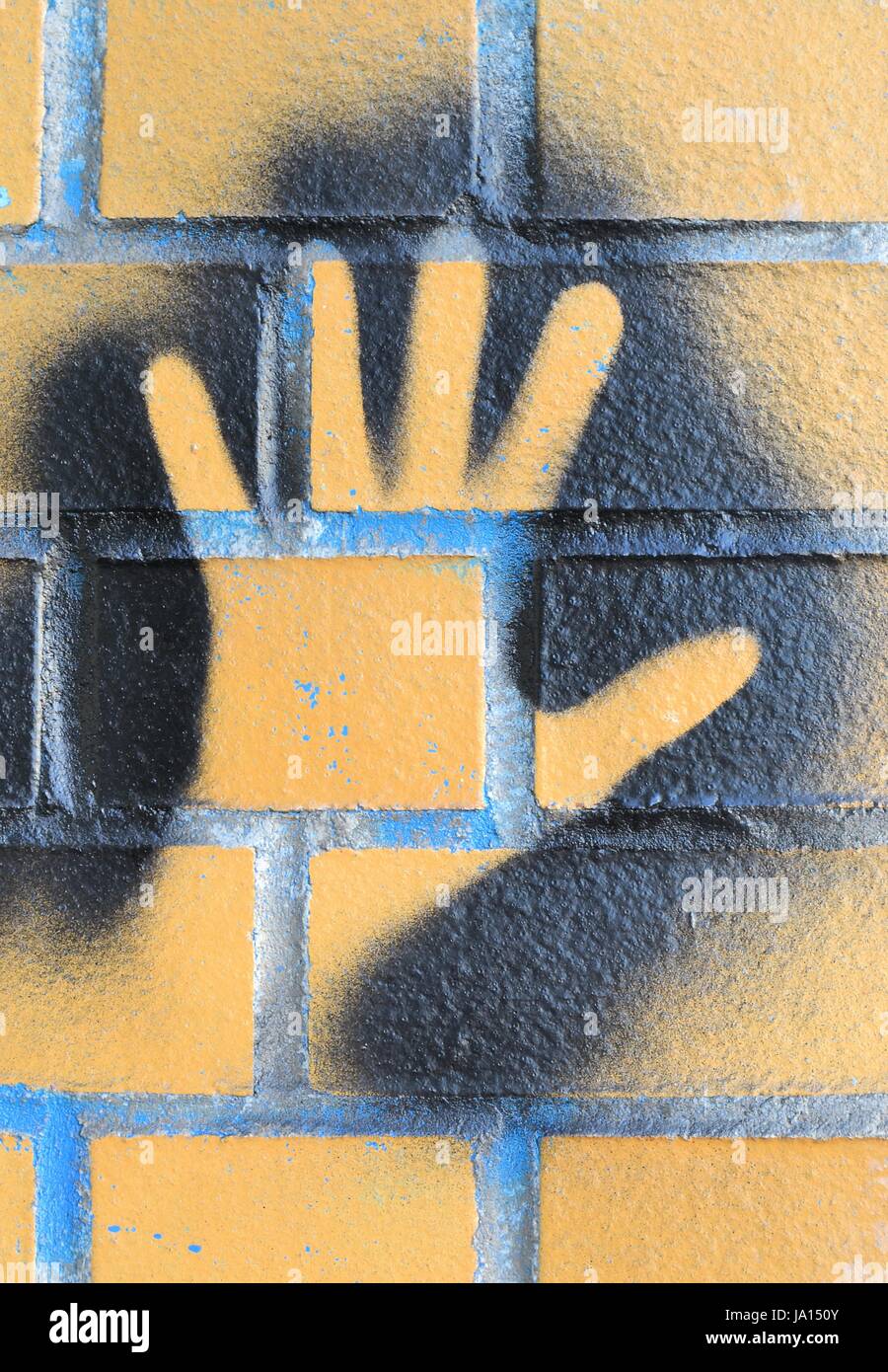 hand, wall, painting, daub, graffiti, grafitti, outline, bricks, sign ...