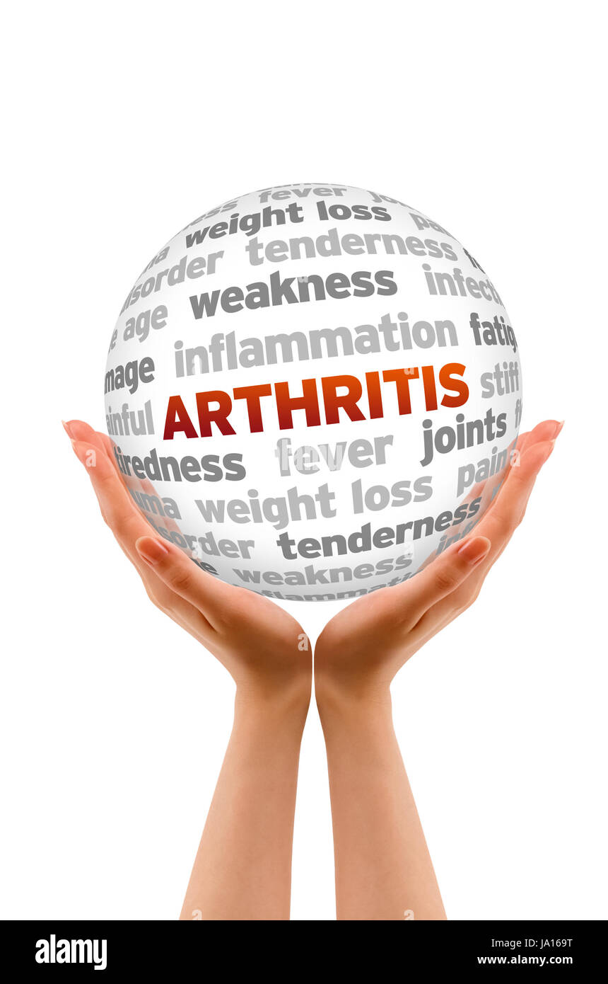 Hands holding a Arthritis Word Sphere sign on white background Stock ...