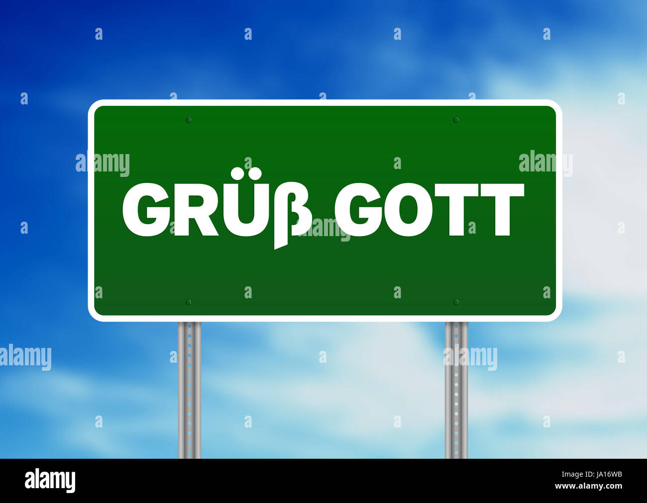 Green Gruess Gott highway sign on Cloud Background Stock Photo - Alamy