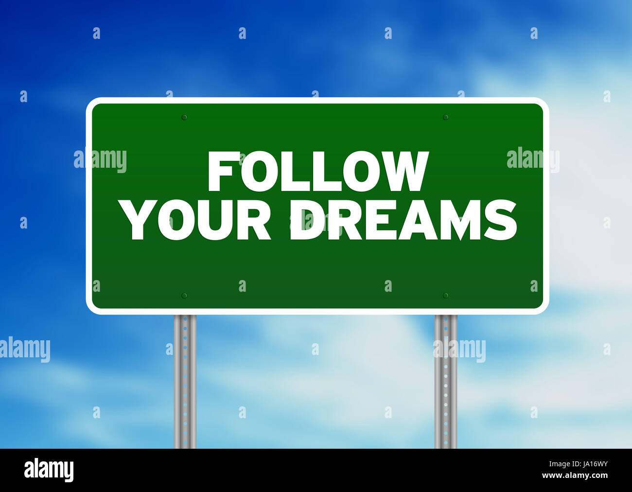 Green Follow your dreams road sign on Cloud Background Stock Photo - Alamy