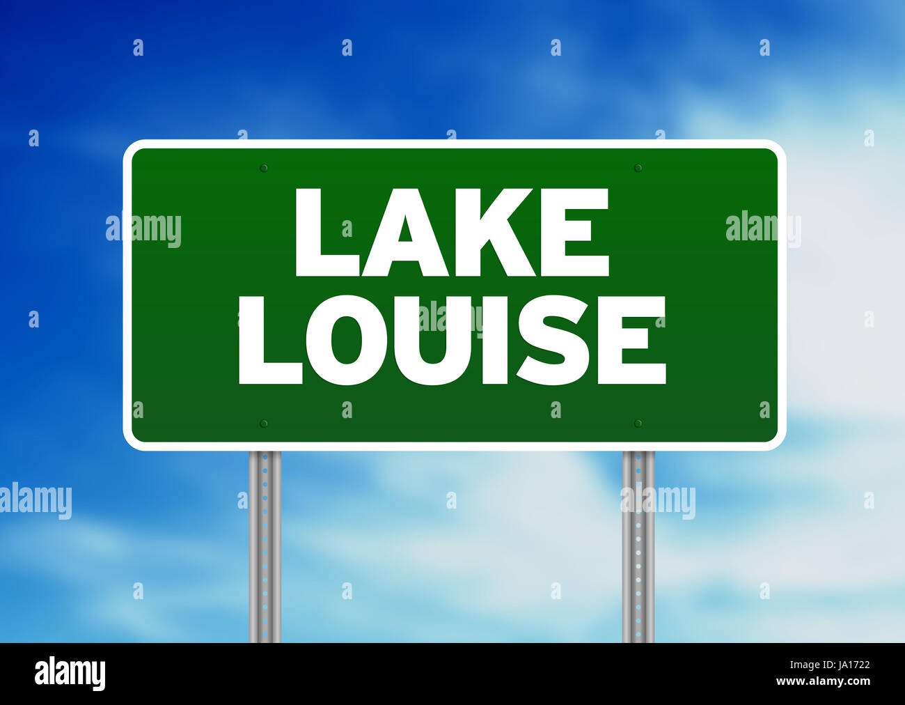 Green Lake Louise highway sign on Cloud Background Stock Photo - Alamy