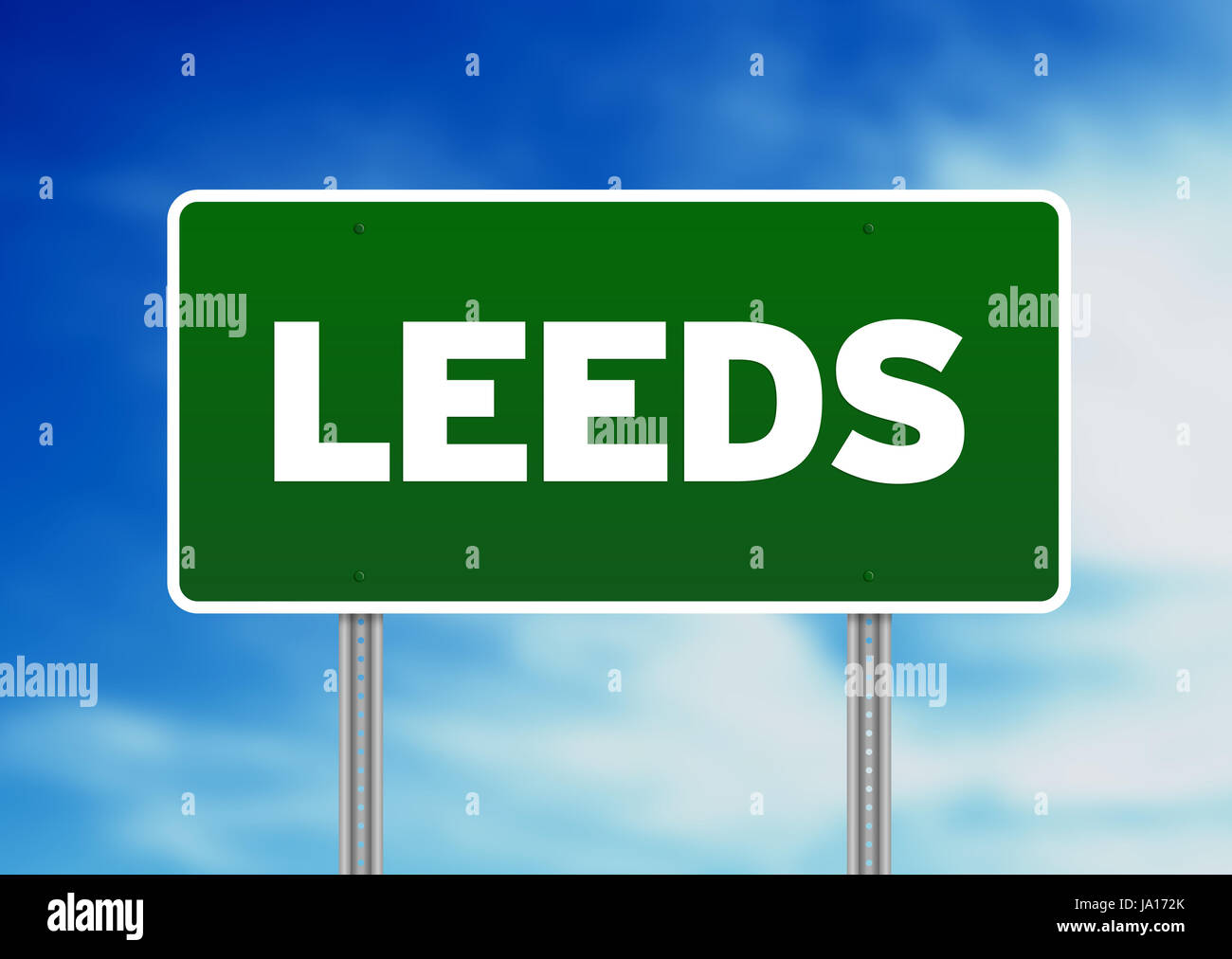 Green Leeds, England highway sign on Cloud Background Stock Photo - Alamy